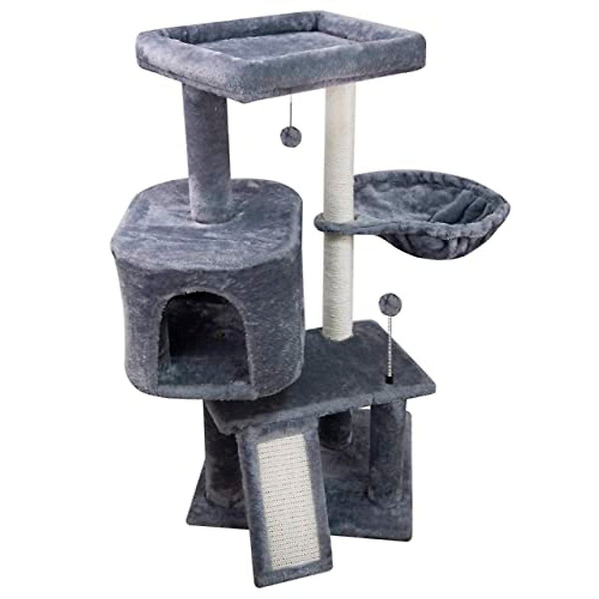WIKI Newest 36.6 Cat Tree with Cat Condo and Hanging Hammock,Grey