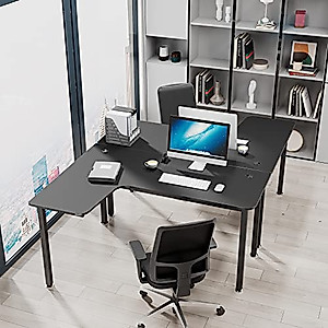 DESIGNA 60 Inch L Shaped Gaming Desk, Corner Computer Desk, Home Office Study Writing Desk, Larger Gaming Table Gamer Workstation with Large Mouse Pad, Space Saving, Easy to Assemble, Left Side Black