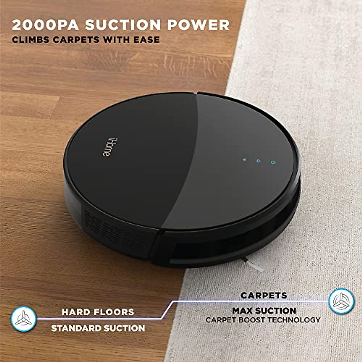iHome AutoVac Eclipse, Robot Vacuum Cleaner, Self Charging Vacuum Robot, Mopping Function, 2,000 PA Suction, APP Control, Mapping Technology, Set Schedules, Ideal for Pet Hair, Carpets & Hard Floors