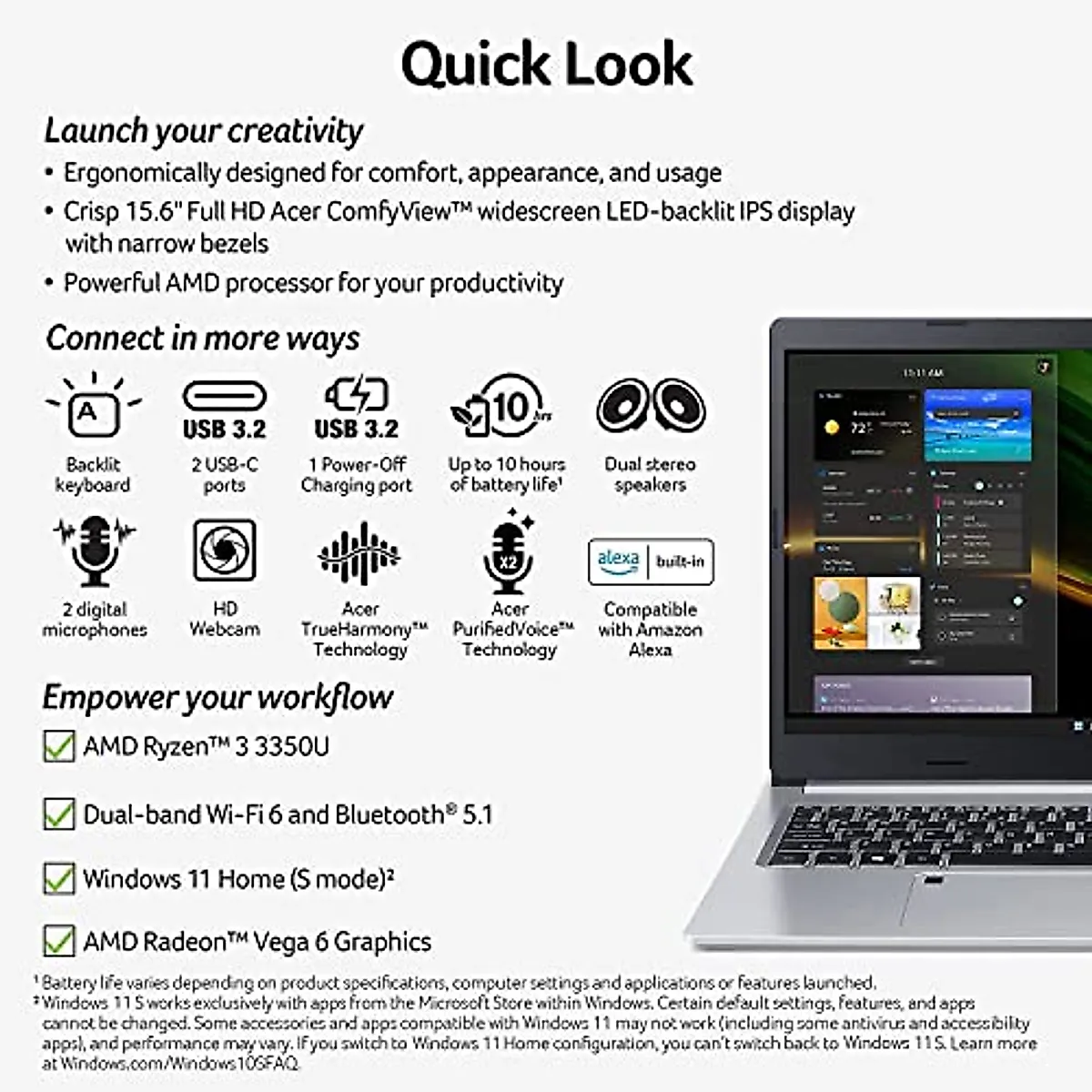 2022 Newest Acer Aspire 5 Laptop, 15.6 Inch FHD IPS Display, AMD Ryzen 3 3350U, 20GB DDR4 RAM, 512GB PCIe SSD, WiFi 6, Backlit Keyboard,AMD Radeon Vega 6 Graphics, Windows 11 Home, Bundle with JAWFOAL