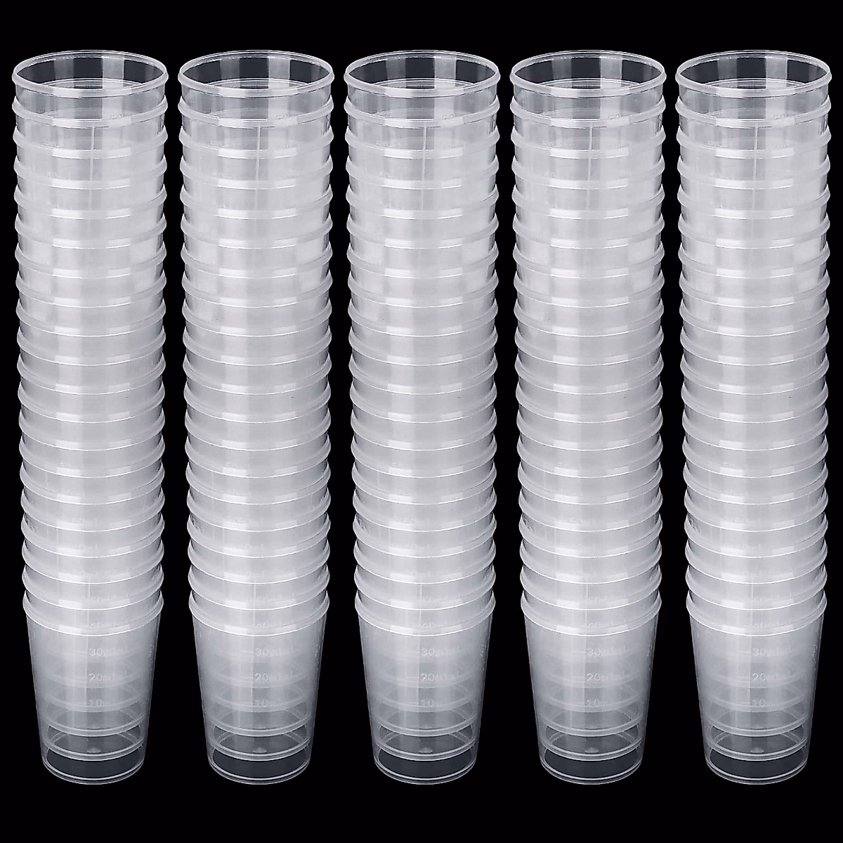DAJAVE 100Pcs 50ML Plastic Graduated Measuring Beaker Set, Clear Resin Mixing Cups, Liquid Container Beakers for Lab Use, Graduations Liquid Container Beakers, Tapered Spout