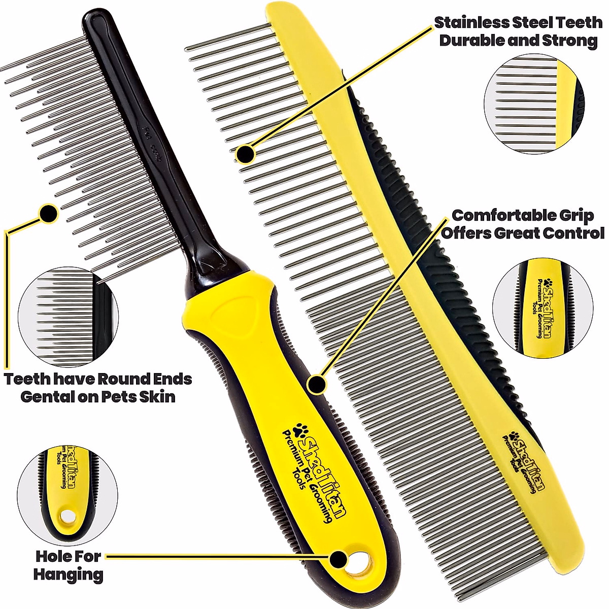 ShedTitan Metal Dog Comb for Matted Hair & Detangler Combs Set - Remove Tangles & Matted Fur - Easy Safe Cat & Dog Combs for Grooming Doodles