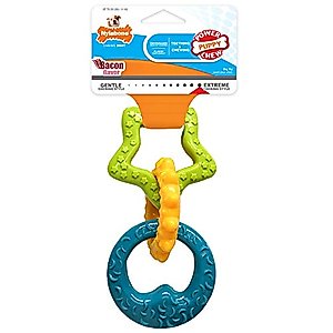 Nylabone Puppy Power Rings Chew Toy - Tough and Durable Puppy Chew Toy for Teething - Puppy Supplies - Bacon Flavor, Small (1 Count)