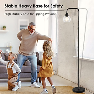 Modern LED Floor Lamp, Industrial Floor Lamps with Hanging Clear Glass Shade, Black Classic Reading Tall Lamp for Office, Standing Lamps for Living Room Study Room Bedroom Farmhouse(Bulb Incl.)