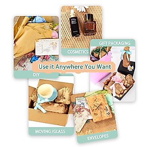 15”x400’Honeycomb Packing Paper,100% Recyclable Honeycomb Cushioning Wrap Roll for Safe Moving Shipping Packaging with 20 Fragile Stickers.