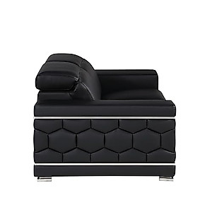 Blackjack Furniture Soren Genuine Leather Upholstered Loveseat with Adjustable Headrests, Solid Brazilian Wood Frame and High Density Foam Cushioning, Black