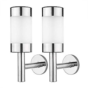 2Pcs Solar Powered Wall Lantern, Stainless Steel LED Solar Power Wall Mount Light for Outdoor Garden Fence Yard Sensor Lamp,Porch Wall Sconce
