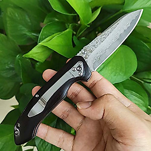 ALBATROSS Ebony wood 7.5" EDC Sharp Damascus Folding Pocket Knife with Liner Lock - Gift Box - HGDK011
