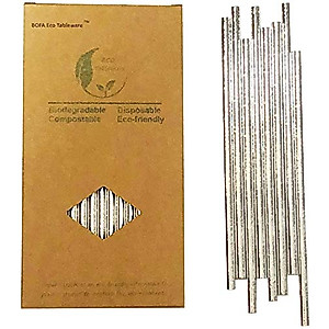 Solid Silver Metallic Party Paper Straws, Premium - Shining Biodegradable Straws For Juice, Birthday, Wedding.