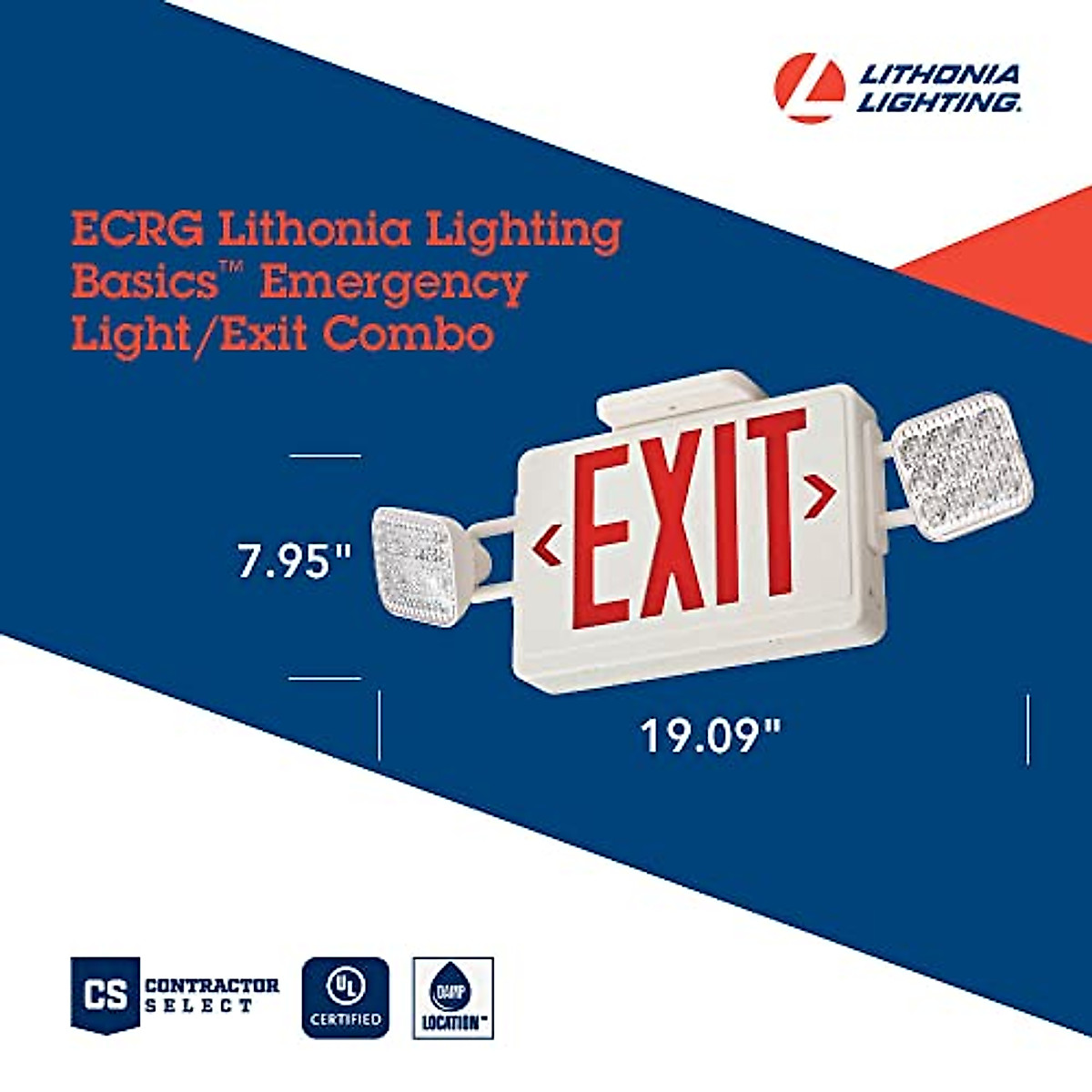 Lithonia Lighting ECRG Basics™ Emergency Light/Exit Combo, Square