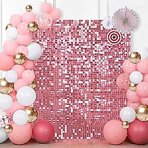 Square Shimmer Panels (Pack of 24) Sequin Shimmer Wall Backdrop Decoration Panels Glitter Bling Sequin Photo Backdrops for Birthday Anniversary Engagement Parties Decor Pink