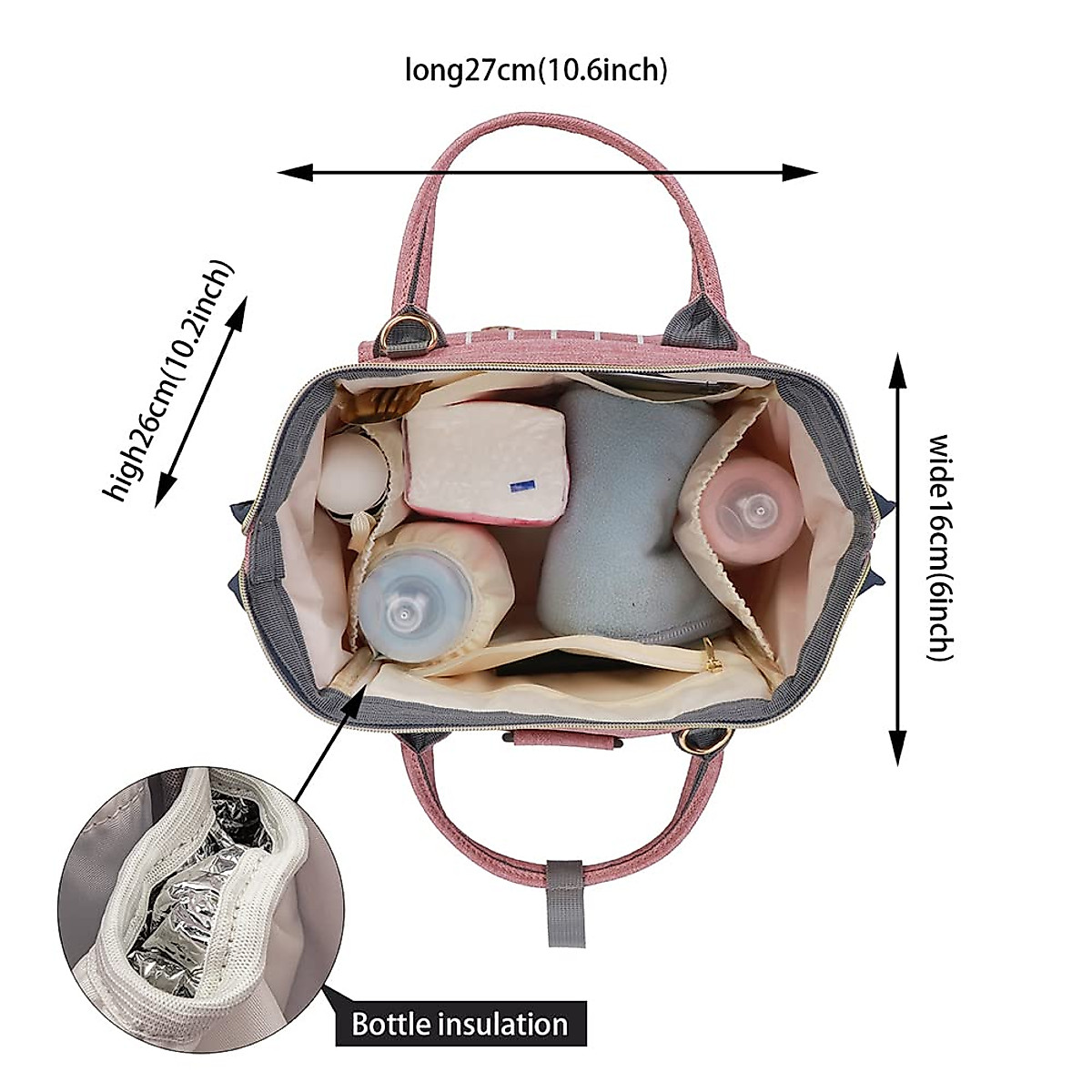 MOMIGO Diaper Bag Backpack- Baby Waterproof Multi-Function Mini Smart Diaper Bag Backpack With Insulation Pocket Baby Messenger for Outdoor & Working Mothers, Small Size (Pink)