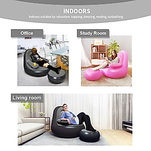 Set of 2 Inflatable Armrest Lounge Chair with Ottoman,Hand Pump,Eye Mask,Earplugs-Portable Blow Up Sofa,Air Chaise Lounge,Ideal Loveseat Set for Family Movie Night,Couple,Gaming,Party,Camping,Garden