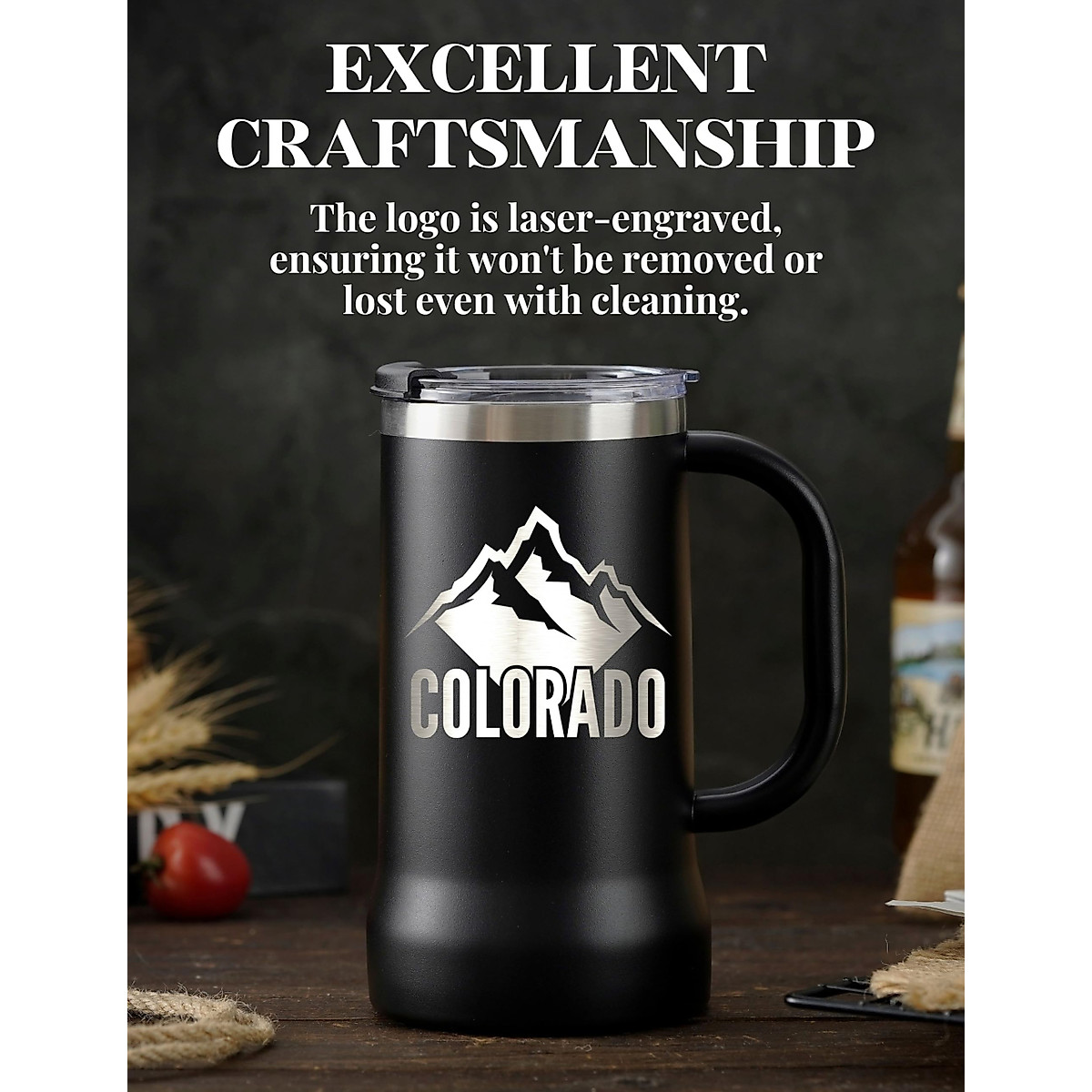 Onebttl Colorado Gifts for Men Women, Colorado Themed Souvenirs Travel Homesick Gift, Stainless Steel Beer Stein Tumbler, 24oz Beer Mug with Lid
