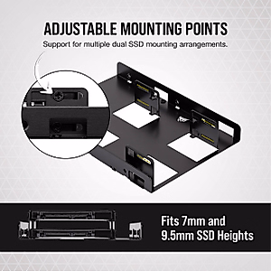 Corsair Dual SSD Mounting Bracket (3.5” Internal Drive Bay to 2.5", Easy Installation) Black