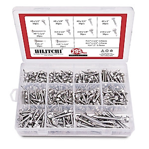 Hilitchi 295 Pieces #8 / #10 / #14 Stainless Hex Washer Head Self Drilling Sheet Metal Tek Screws with Drill Point (1/2'' to 2'' Size Inside Plastic Box)
