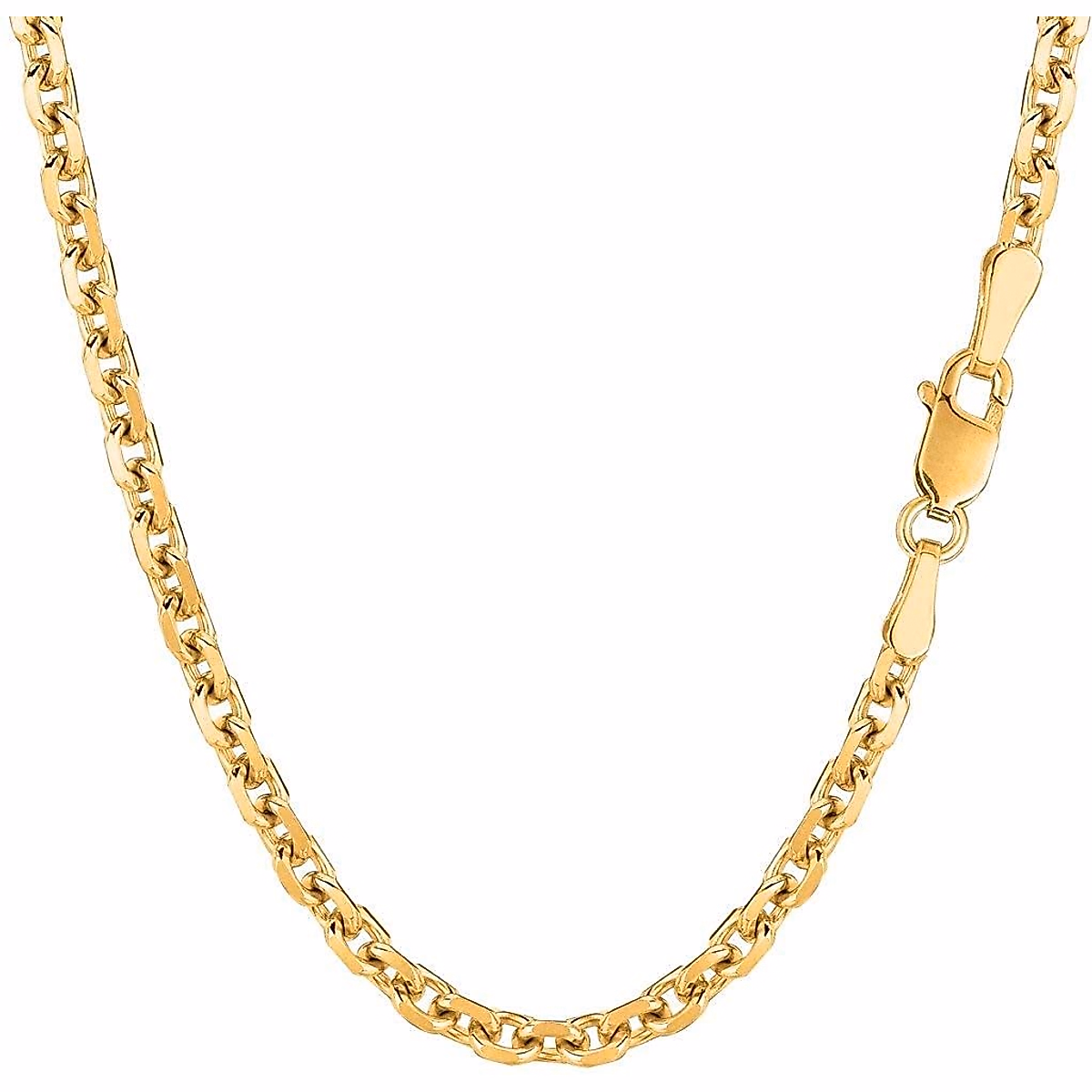 14k SOLID Yellow Gold 4.0mm Shiny Diamond Cut Cable Link Chain Necklace for Pendants and Charms with Lobster-Claw Clasp (18", 20", 22", or 24 inch)