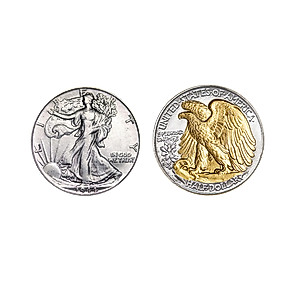 American Coin Treasures Coin Pendant Necklace Walking Liberty Half Dollar– United States Genuine Coin | Eagle Reverse Side| Goldtone 24 Inch Rope Chain | Certificate of Authenticity