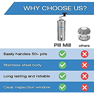 Pill Mill Pill Crusher - Crushes Multiple Tablets to a Fine Powder - Metal Pill Grinder - Tablet Pulverizer Suitable for Travel - Great Feeding Tube use and Pets