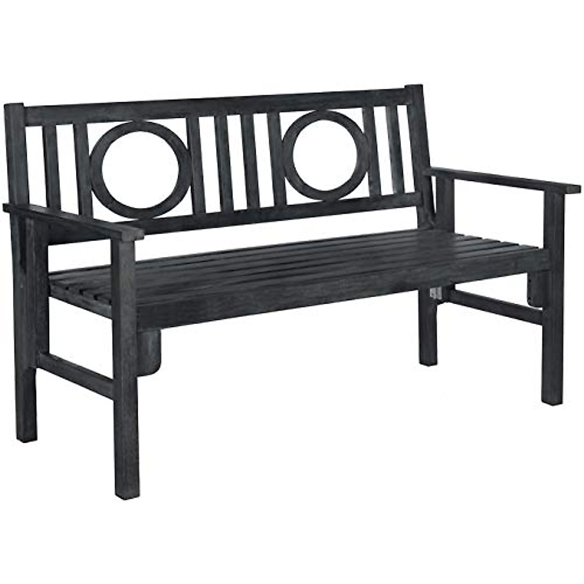Safavieh PAT6714K Outdoor Collection Piedmont Grey Folding Bench, Dark Slate Gray