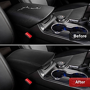 KBH Car Front Center Console Armrest Cover Replacement for Ford Explorer 2011-2019, Vinyl Leather, Middle Console Arm Rest Skin Upholstery, Anti-Scratch, Black (Without Lid)