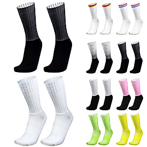 PRIOKNIKO Socks For Men Anti-Slip Silicone Aero White Line Cycling Sports Running Socks,One Size 6-12