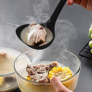 KUFUNG Silicone Ladle Spoon, Seamless & Nonstick Kitchen Soup Ladles, BPA-free & Heat resistant up to 480°F, Non-Stick Kitchen Cooking Utensils Baking Tool (Black)