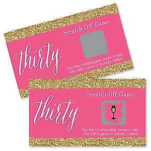 Big Dot of Happiness Chic 30th Birthday - Pink and Gold - Birthday Party Game Scratch Off Cards - 22 Count