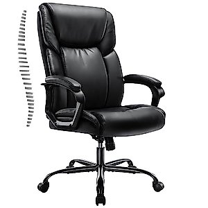 Executive Office Chair - Height Adjustable High Back Computer Chair, Ergonomic Home Office Desk Chair with Wheels, Armrest, and Headrest - 360° Swivel PU Leather Chair for Adults, Black.