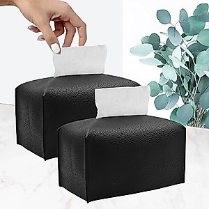 AILOS 2pcs Tissue Box Cover Rectangular- Tissue Box Holder Rectangular - Tissue Holders Decorative - Faux Leather Tissue Box Cover - Tissue Box Cover Rectangle - Decorative Tissue Box Holder (Black)