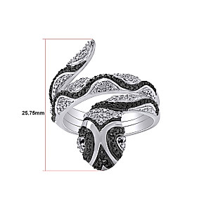14k White Gold Over Sterling Silver Black Natural Diamond Accent Snake Ring For Women Ring Size-7 (0.01 Carat, Color - Black, Clarity I2-I3)