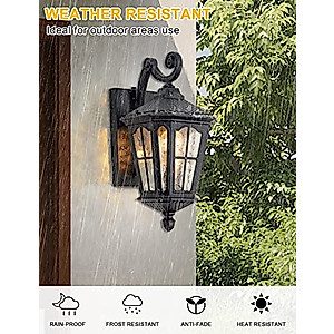 GYDZ Outdoor Wall Mount Light Fixture, Dusk to Dawn Outdoor Porch Light, Exterior Light Fixture Wall Mount, Anti-Rust Waterproof Matte Black Wall Light with Water Ripple Glass for Doorway,15'75''H