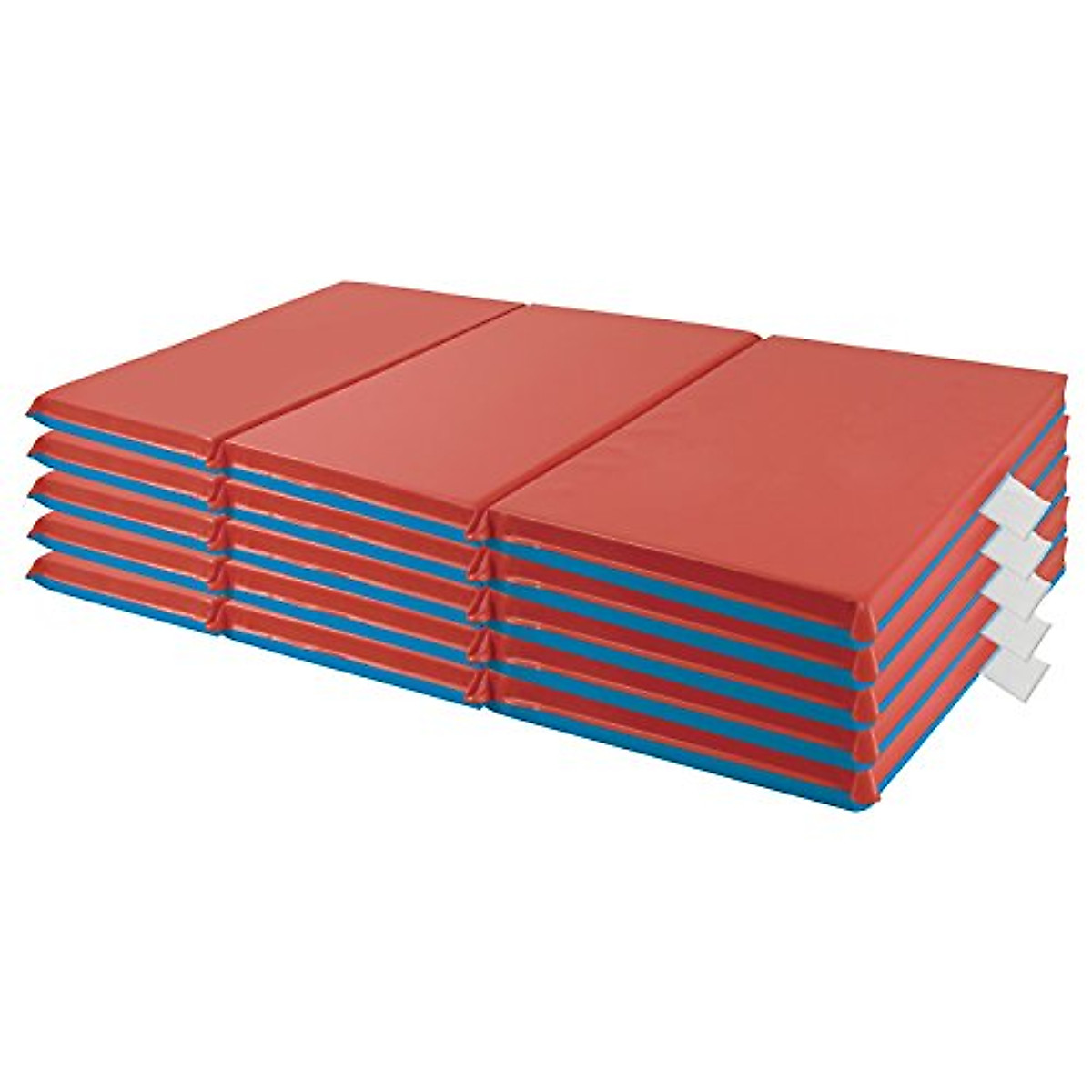 ECR4Kids Premium Folding Rest Mat, 3-Section, 2in, Classroom Furniture, Blue/Red, 5-Pack
