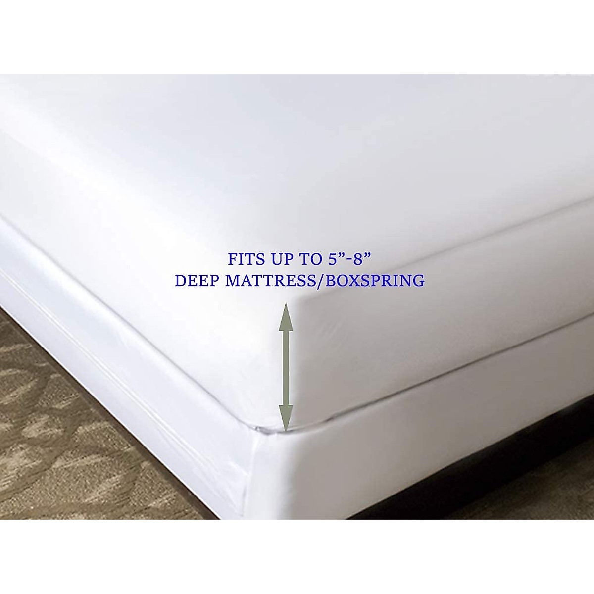 Queen Size Mattress or Box Spring Encasement (5" to 8" Depth) - Low Profile Waterproof Zippered Protector Hypoallergenic Premium Bed Cover Protects from Dust Allergens