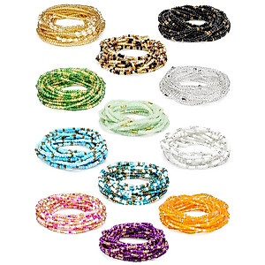 12 Pieces 50-70 Inch Waist Beads Set Summer Handmade Colorful African Belly Beads Chain Plus Size Body Jewelry Non Stretching Belly Chain Jewelry for Women Colorful Waist Jewelry (Vintage, 50 Inch)