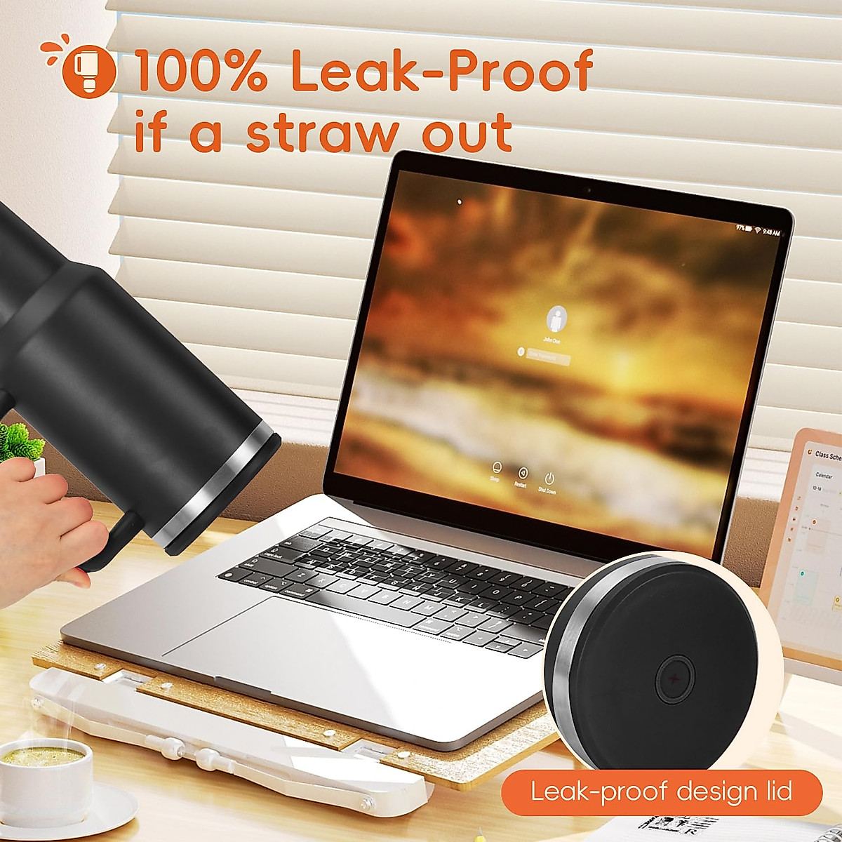 VUSIGN 40 oz Tumbler with Handle and Straw Lid, Stainless Steel Vacuum Insulated Tumbler Travel Mug Water Bottle Cup for Water Iced Tea Coffee Smoothie Car, Black