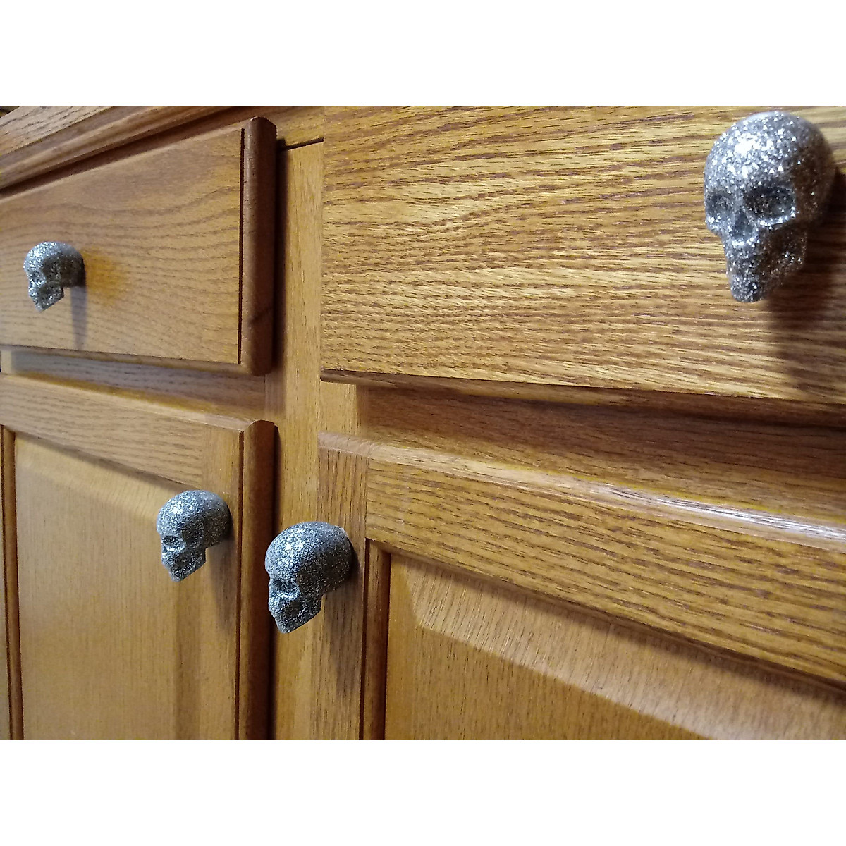 Silver Glitter Skull Door Knobs Drawer Knobs (Set of 2)