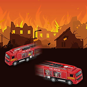 ArtCreativity 5 Inch Diecast Fire Engine Rescue Trucks, Set of 2, Diecast Toy Firetrucks with Pullback Mechanism, Great Gift Idea for Boys and Girls