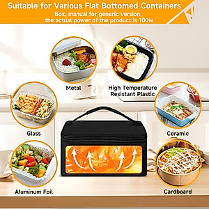 IXIIE Protable Oven Food Warmer 100W, 12V/24V/110V Electric Lunch Box for Adults, Personal Microwave for Heating and Cooking Meals on Office/Travel/Car/Truck/Hotel/Home/workplace