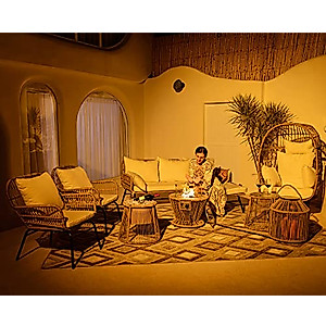 BULEXYARD 9 Piece Boho Patio Furniture Sets with Propane Fire Pit Table, Small Outdoor Bistro Chairs Sectional Sofa Conversation Set w/Gas Firepit, Egg Chair, Ice Bucket for Backyard, Lawn (Natural)