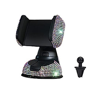Bling Car Phone Holder, LYCARESUN 360°[Adjustable & Stable] Crystal Universal Phone Mount for Car, Windshield Dashboard Air Vent Car Stand Phone Holder, Car Accessories for Women and Girl (Colorful)…