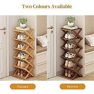 YYW Bamboo Shoe Rack for Entryway,Installation-Free and Foldable Vertical Shoe Storage Organizer,Free Standing Shoe Racks Shelf Closet Shoe Organizer for Living Room (Nature-4 Layers)