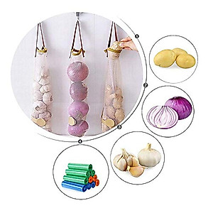 5 PCS Hanging BagHollow Reusable Storage Mesh Bag Vegetable Bag for Fruit,Garlics,Potatoes,Onions Breathable Mesh Bag