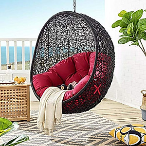 Modway EEI-739-RED-SET Encase Wicker Rattan Outdoor Patio Porch Lounge Egg, Swing Chair with Stand, Red