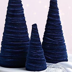 Navy Velvet Cones Set of 3, Mantel decor Holiday Entryway, Minimalist decor, Blue Christmas, Tree Figurines (Navy)