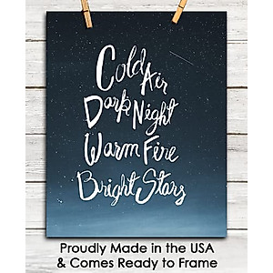 Cold Air, Dark Night, Warm Fire, Bright Stars Typography Wall Art Decor Poster: Unique, Chic, Boho & Modern Prints for Home, Office, Classroom, Dorm, Livingroom & Bedroom | Unframed Posters 8x10