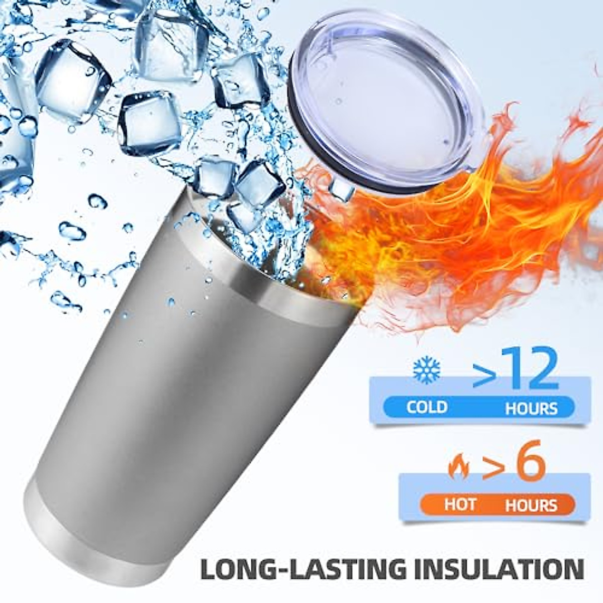 Volhoply 20oz Stainless Steel Tumbler with Lid and Straw,Double Wall Insulated Travel Iced Coffee Mug Fits Car Cup holder,Powder Coated Cups for Hot and Cold Drinks,Gifts for Women Men（Gray,1 Set）