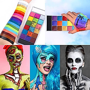 UCANBE Athena Face Body Paint Oil Palette + Translucent Setting Powder + 10PCS Brushes Set, Professional Non Toxic Face Painting Pallet Kit for Halloween SFX Cosplay Clown Makeup for Women Adults