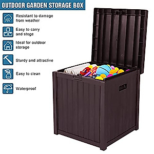 Volowoo 51Gallon Small Deck Box,Waterproof Plastic Lockable Indoor/Outdoor Storage Container and Seat for Patio Cushions and Gardening Tools,Store Items on Patio, Garage, Yard (Brown)