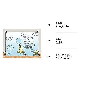 TJ Wininie The Pooh Backdrops Light Blue Hot Air Kids Baby Shower Birthday Party Photography Background White Clounds Butterfly Newborn Photo Studio Booth Props Banner 7x5ft Vinyl
